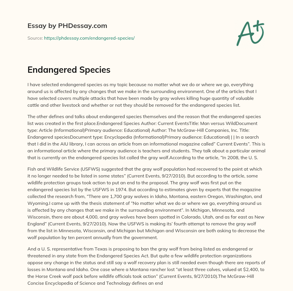 Endangered Species - PHDessay.com