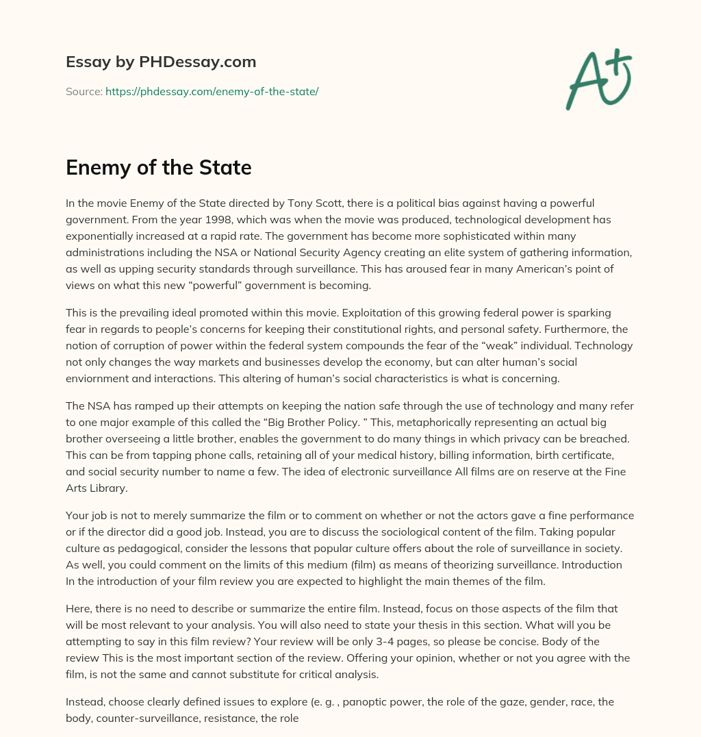 Enemy of the State - PHDessay.com