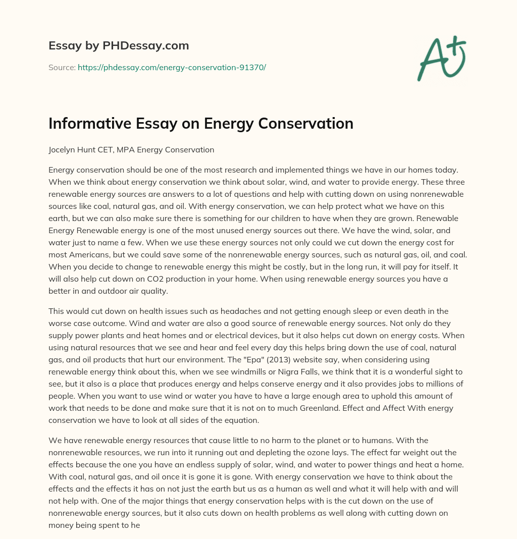 Informative Essay on Energy Conservation - PHDessay.com