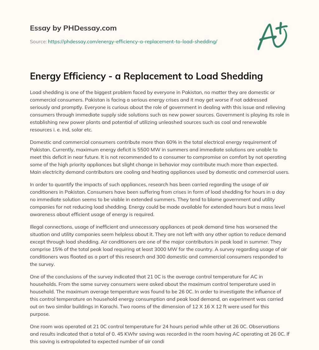 Energy Efficiency - a Replacement to Load Shedding - PHDessay.com
