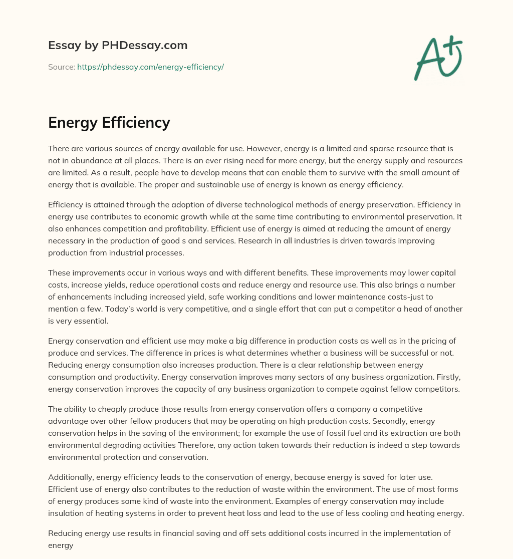 Energy Efficiency - PHDessay.com