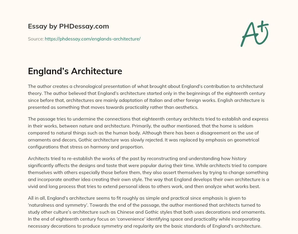 England’s Architecture (300 Words) - PHDessay.com