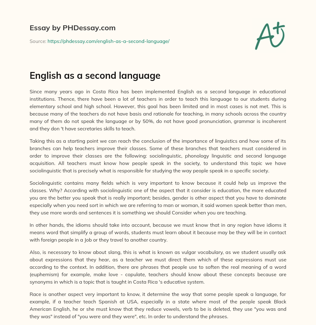 English as a second language - PHDessay.com