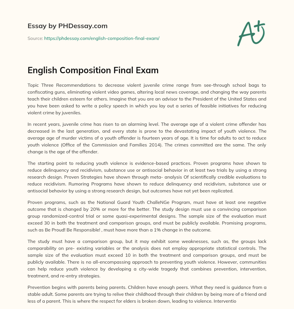 English Composition Final Exam (500 Words) - PHDessay.com
