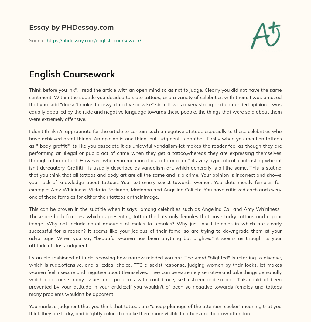 English Coursework - PHDessay.com