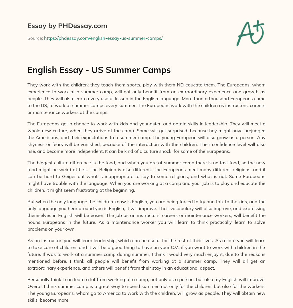 English Essay US Summer Camps 500 Words PHDessay English Essay US Summer Camps 500 Words PHDessay