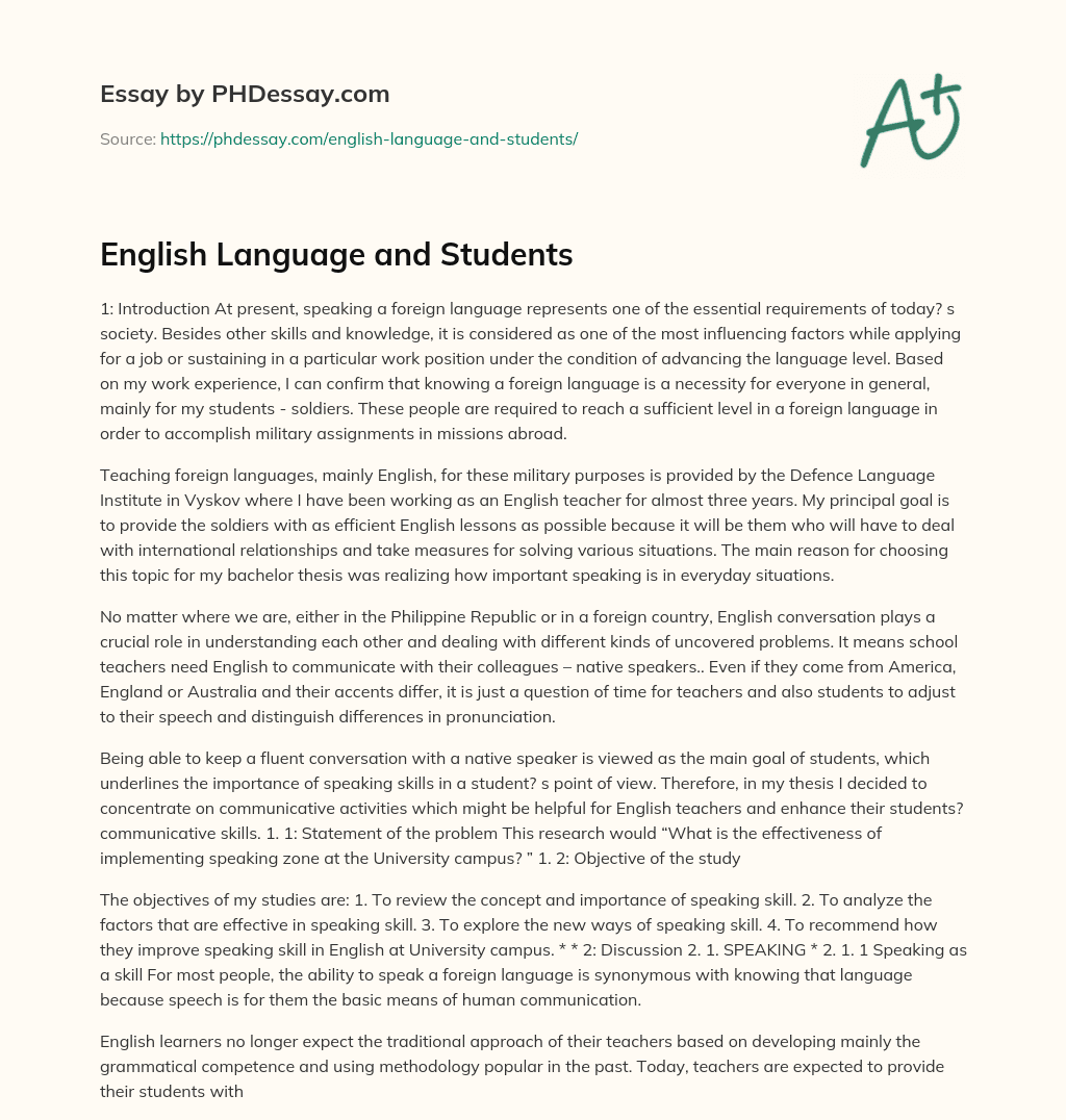 English Language and Students - PHDessay.com