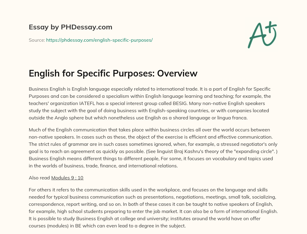 English for Specific Purposes: Overview (300 Words) - PHDessay.com