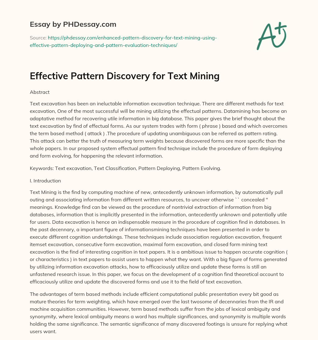 Effective Pattern Discovery for Text Mining - PHDessay.com