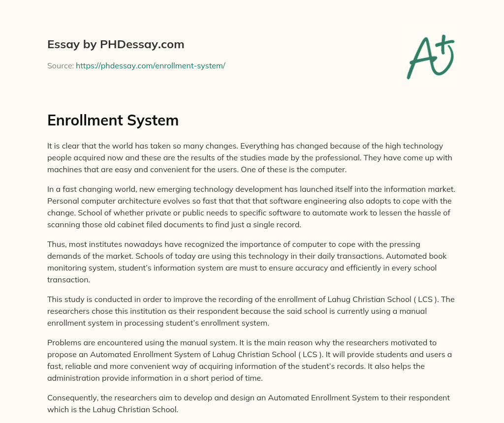 Enrollment System (300 Words) - PHDessay.com