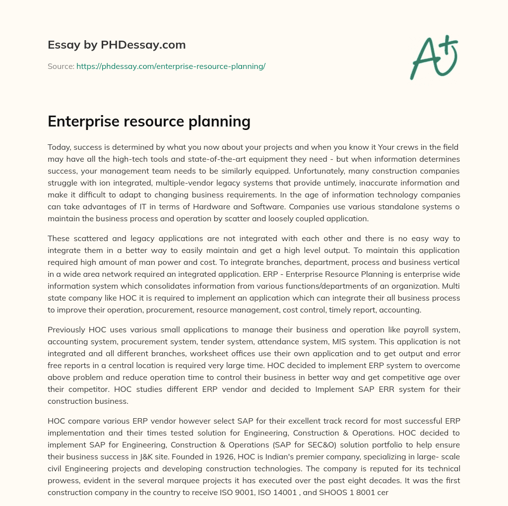 Enterprise resource planning - PHDessay.com