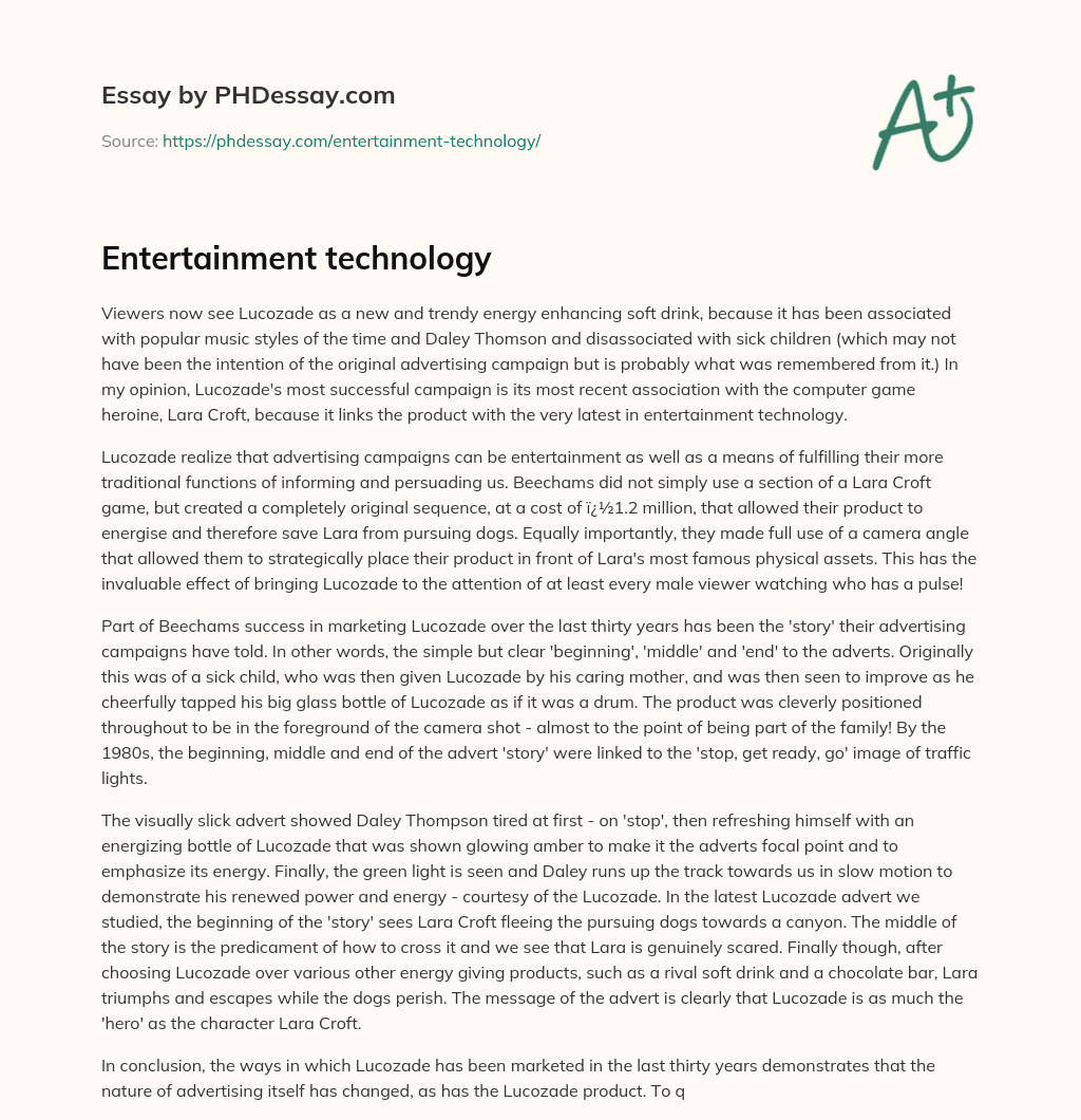 Entertainment technology - PHDessay.com