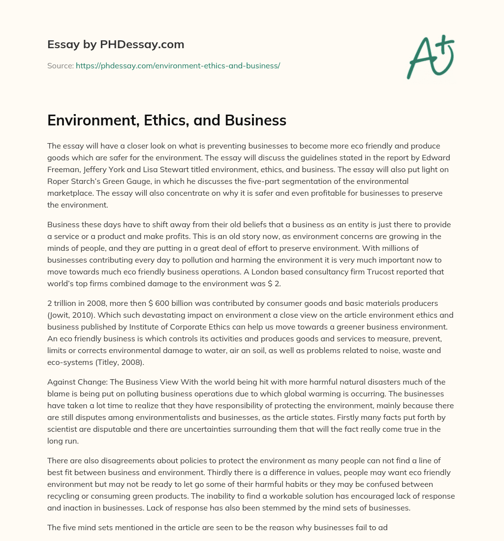 Environment, Ethics, and Business - PHDessay.com