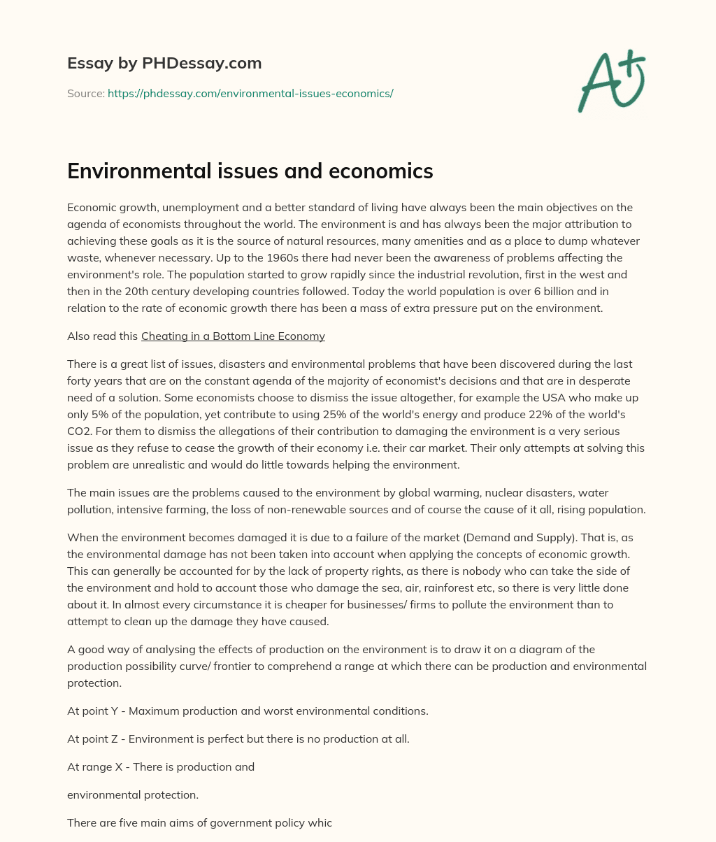 Environmental issues and economics - PHDessay.com
