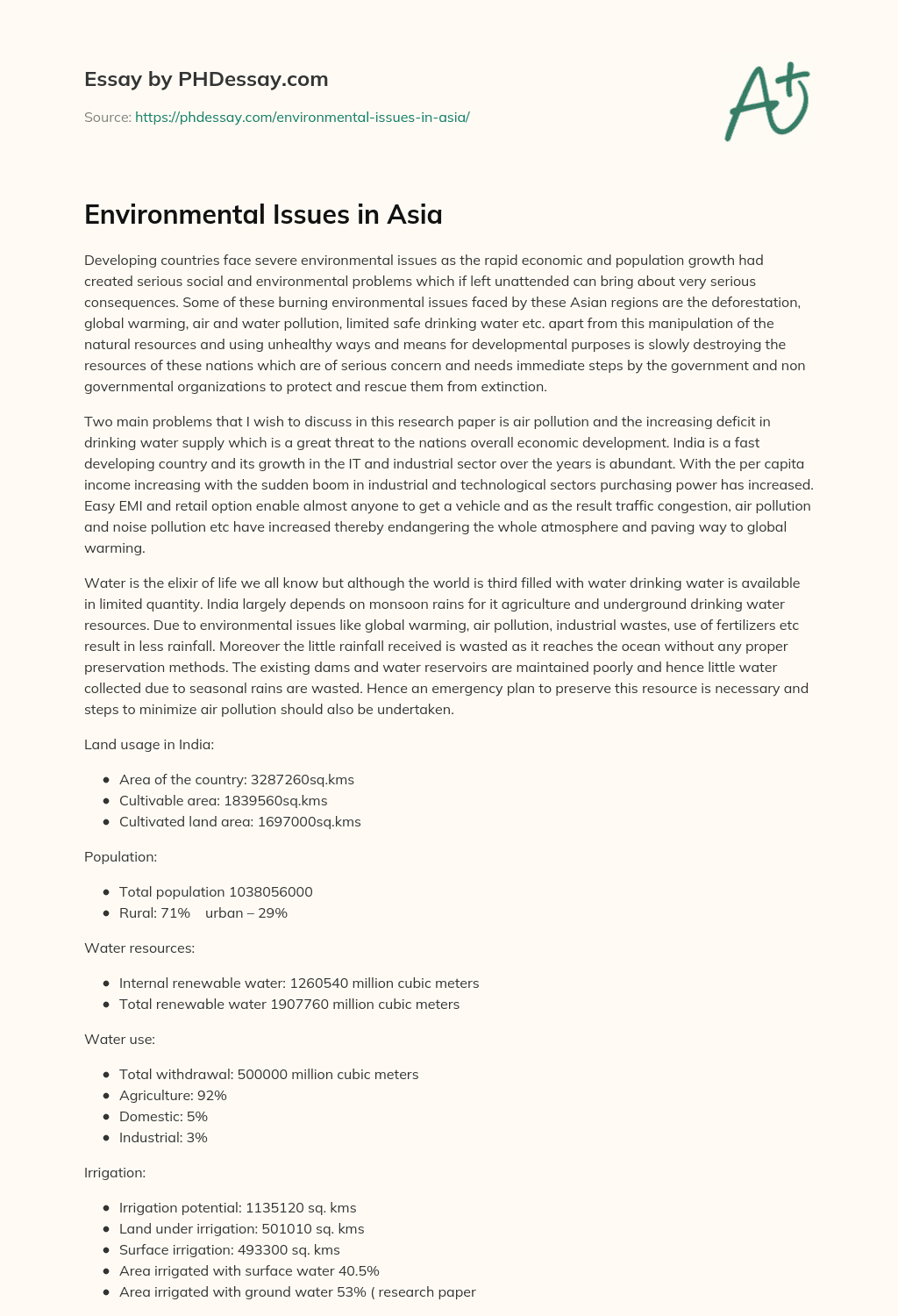 Environmental Issues in Asia - PHDessay.com