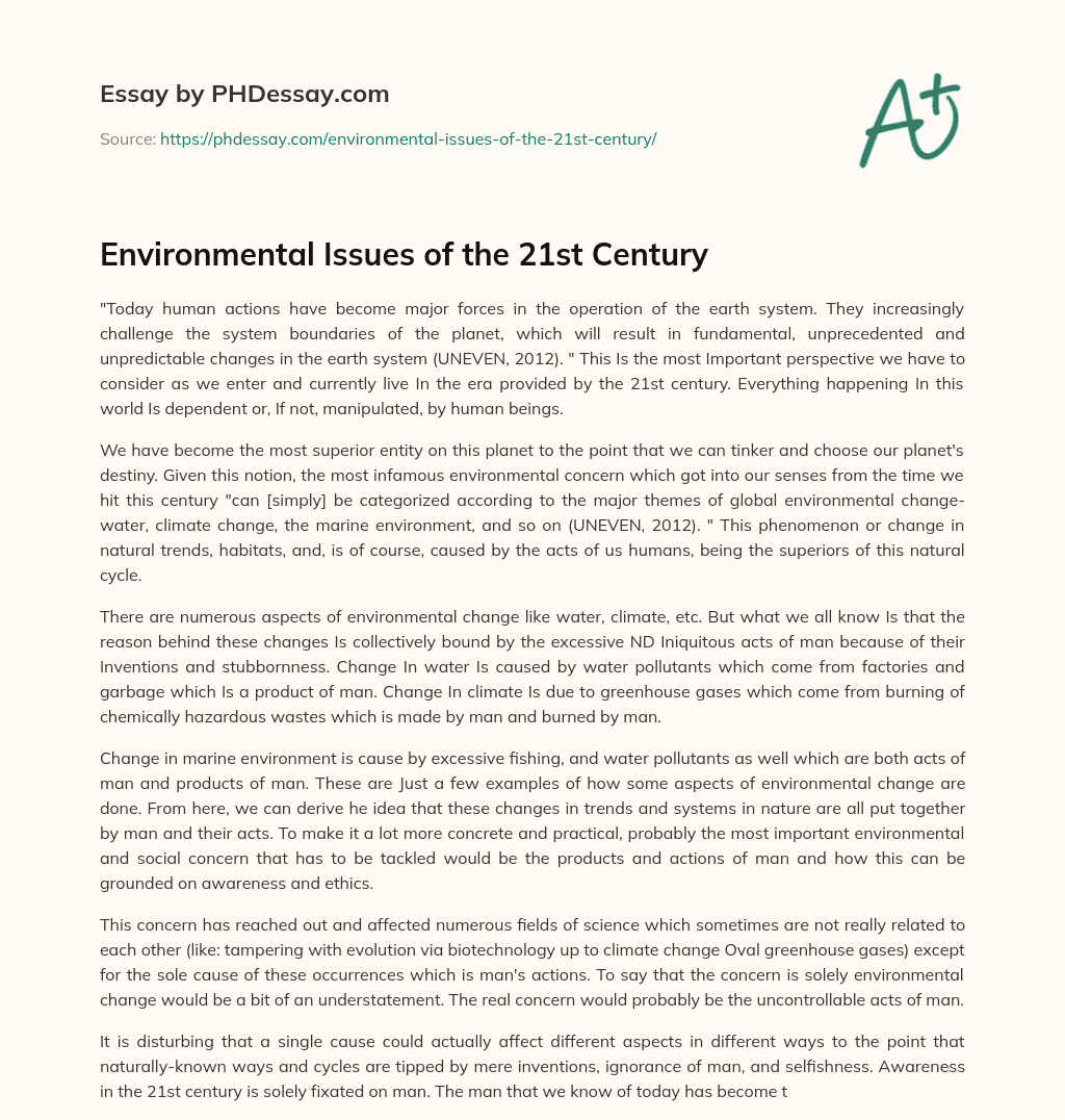 Environmental Issues of the 21st Century (600 Words) - PHDessay.com