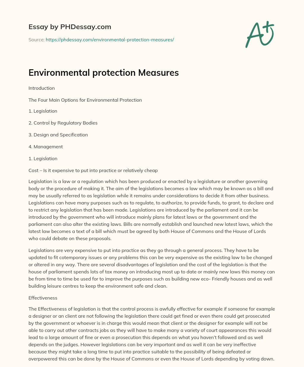 Environmental protection Measures - PHDessay.com