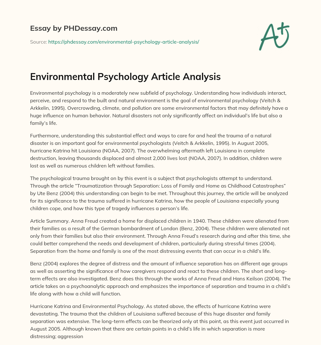 Environmental Psychology Article Analysis - PHDessay.com