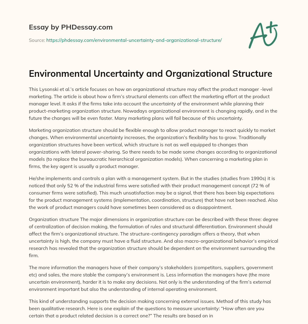 Environmental Uncertainty and Organizational Structure - PHDessay.com