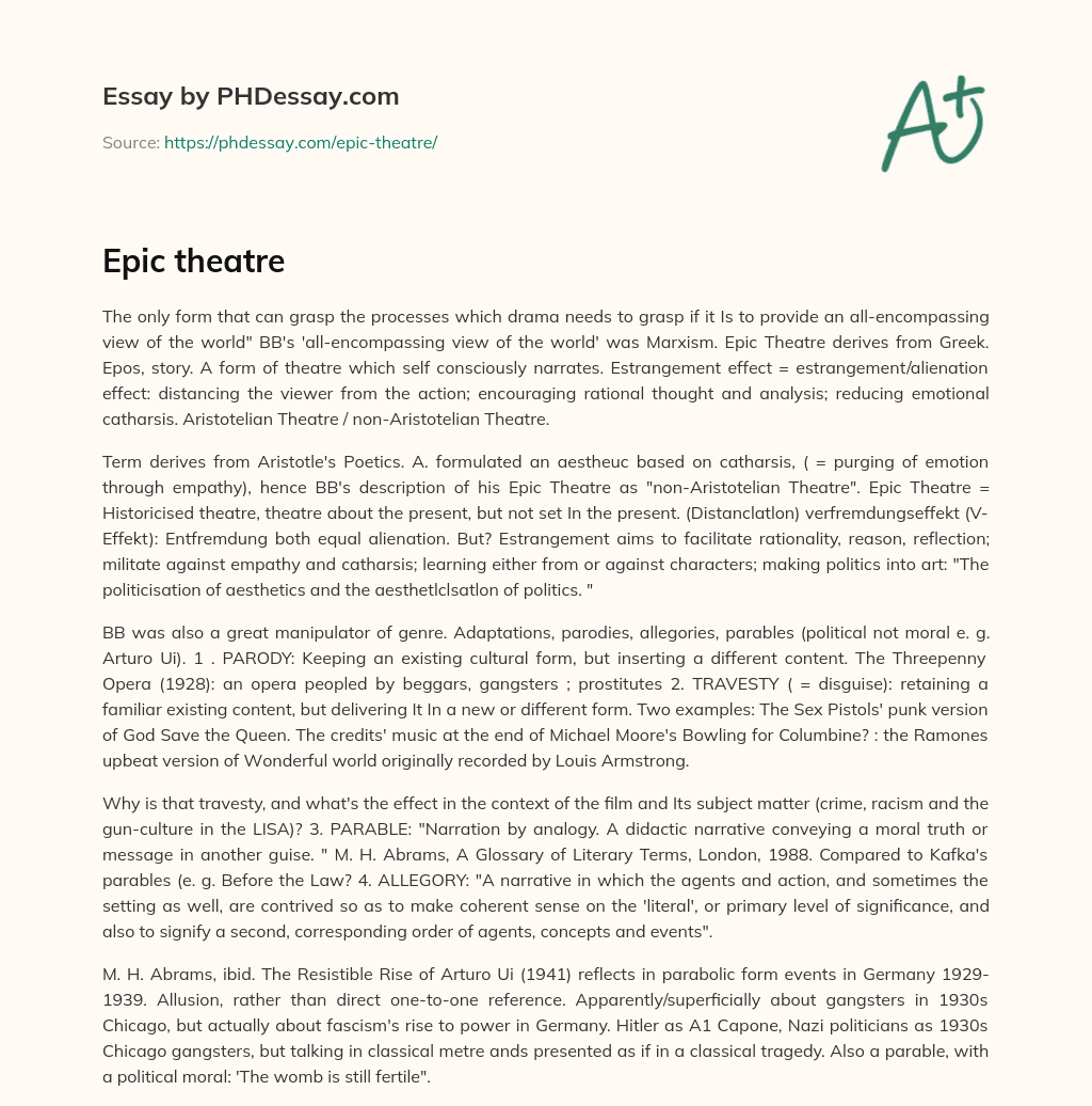 Epic Theatre Essay Example - PHDessay.com