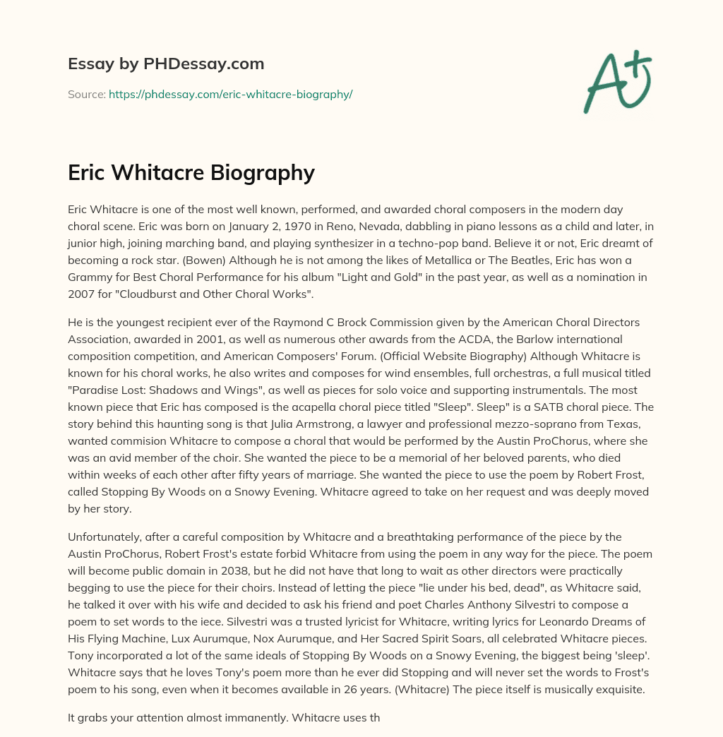 Eric Whitacre Biography - PHDessay.com