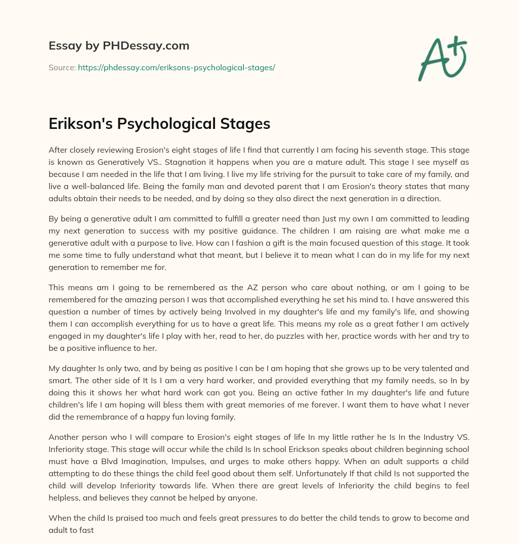 Erikson's Psychological Stages - PHDessay.com