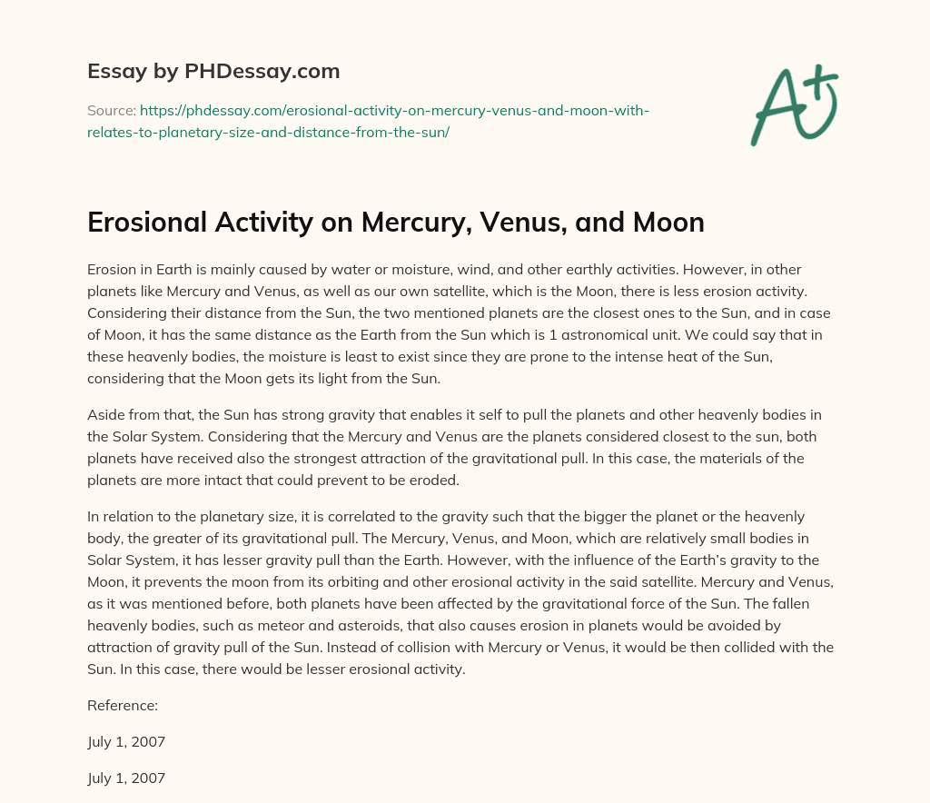 Erosional Activity on Mercury, Venus, and Moon (300 Words) - PHDessay.com