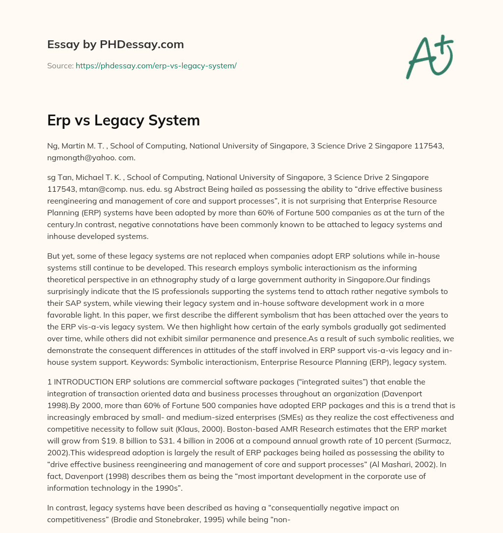 Erp vs Legacy System - PHDessay.com