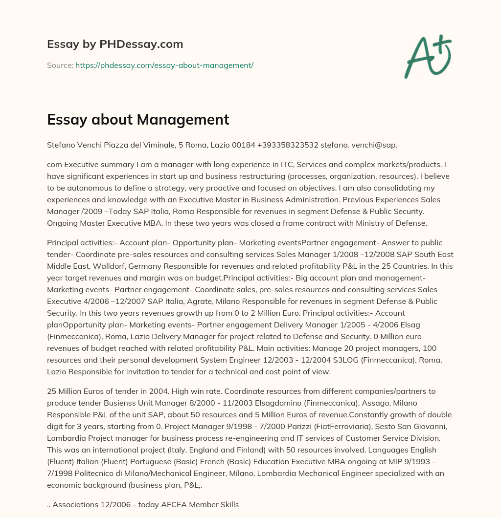 Essay about Management (500 Words) - PHDessay.com