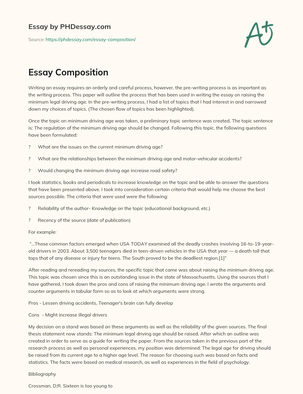 Essay Composition (600 Words) - PHDessay.com