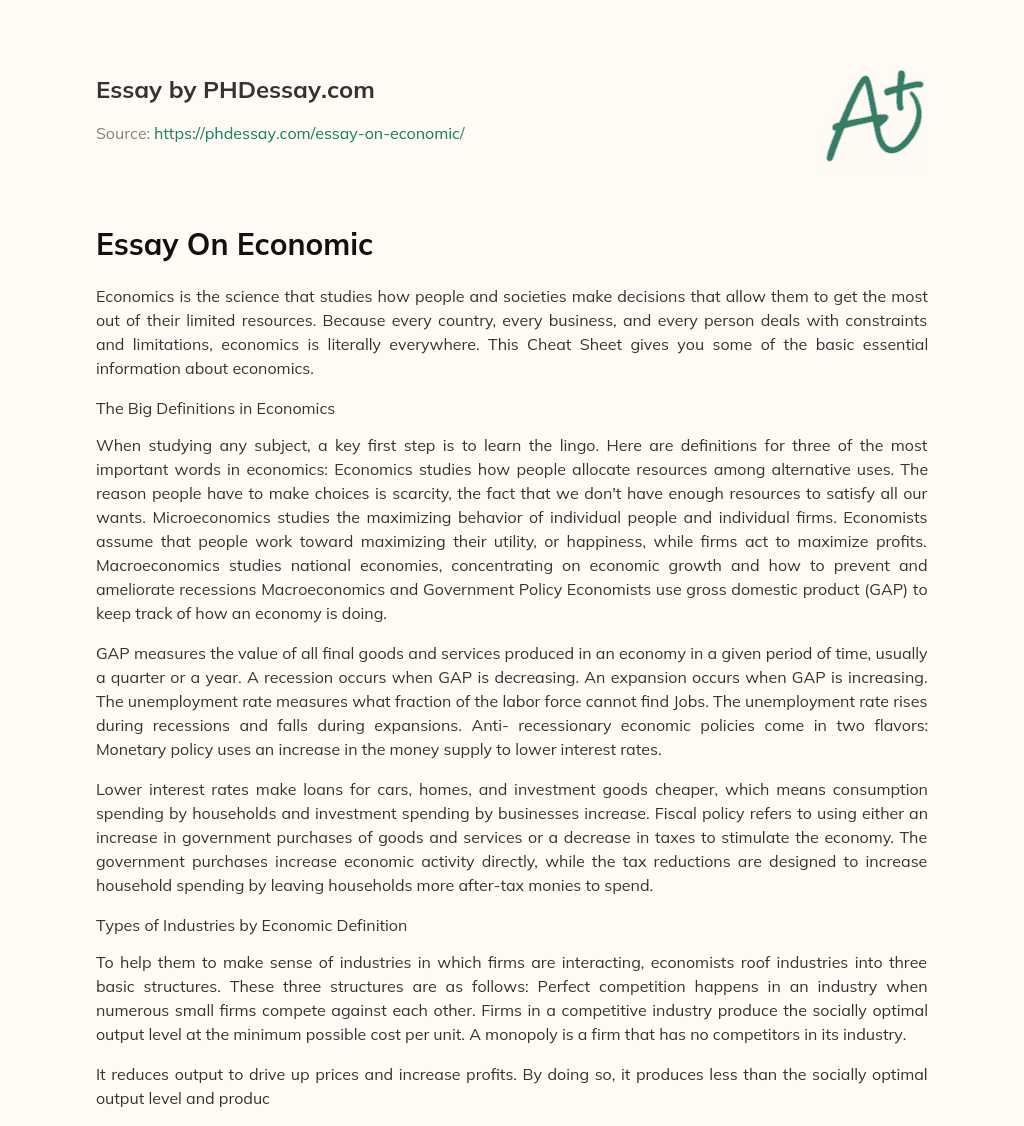 Essay On Economic - PHDessay.com