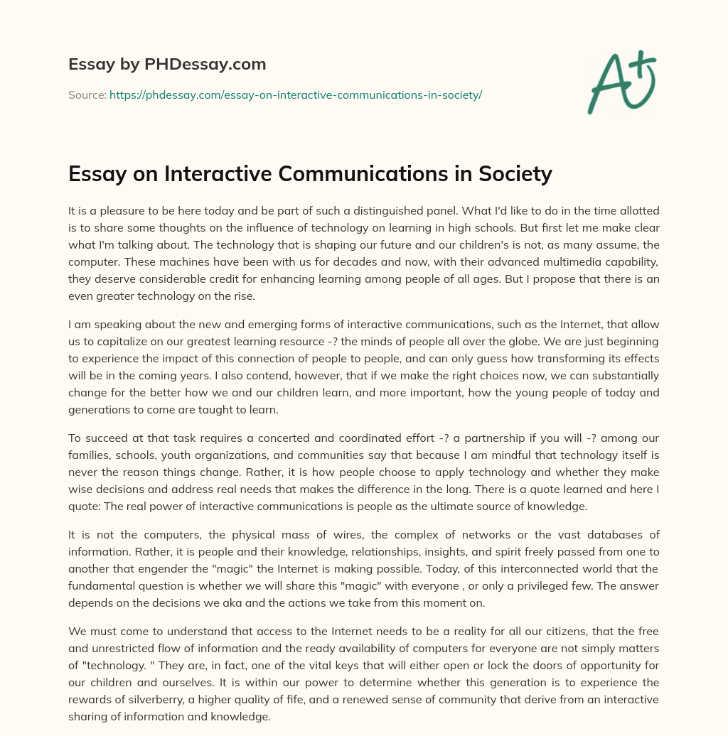 Essay on Interactive Communications in Society - PHDessay.com