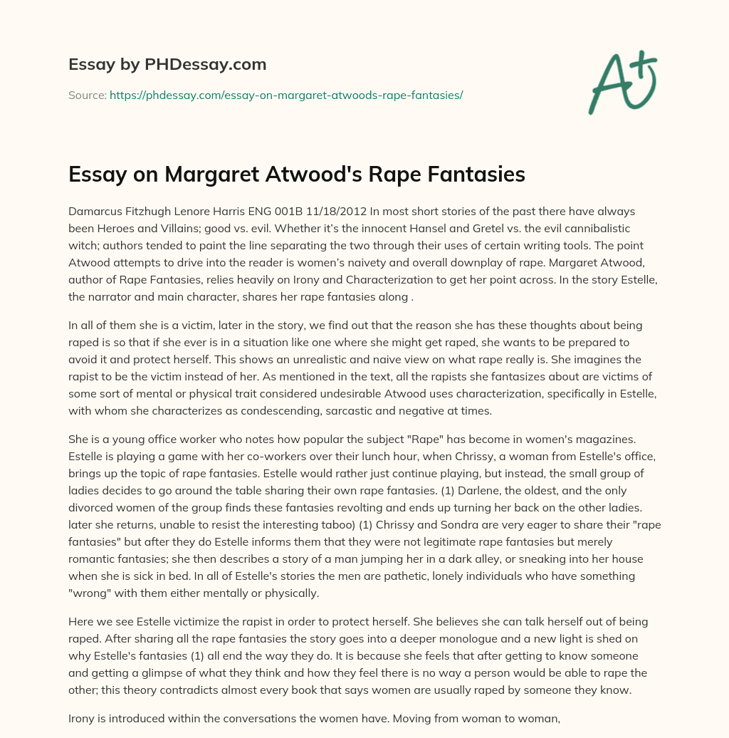 Essay on Margaret Atwood's Rape Fantasies - PHDessay.com