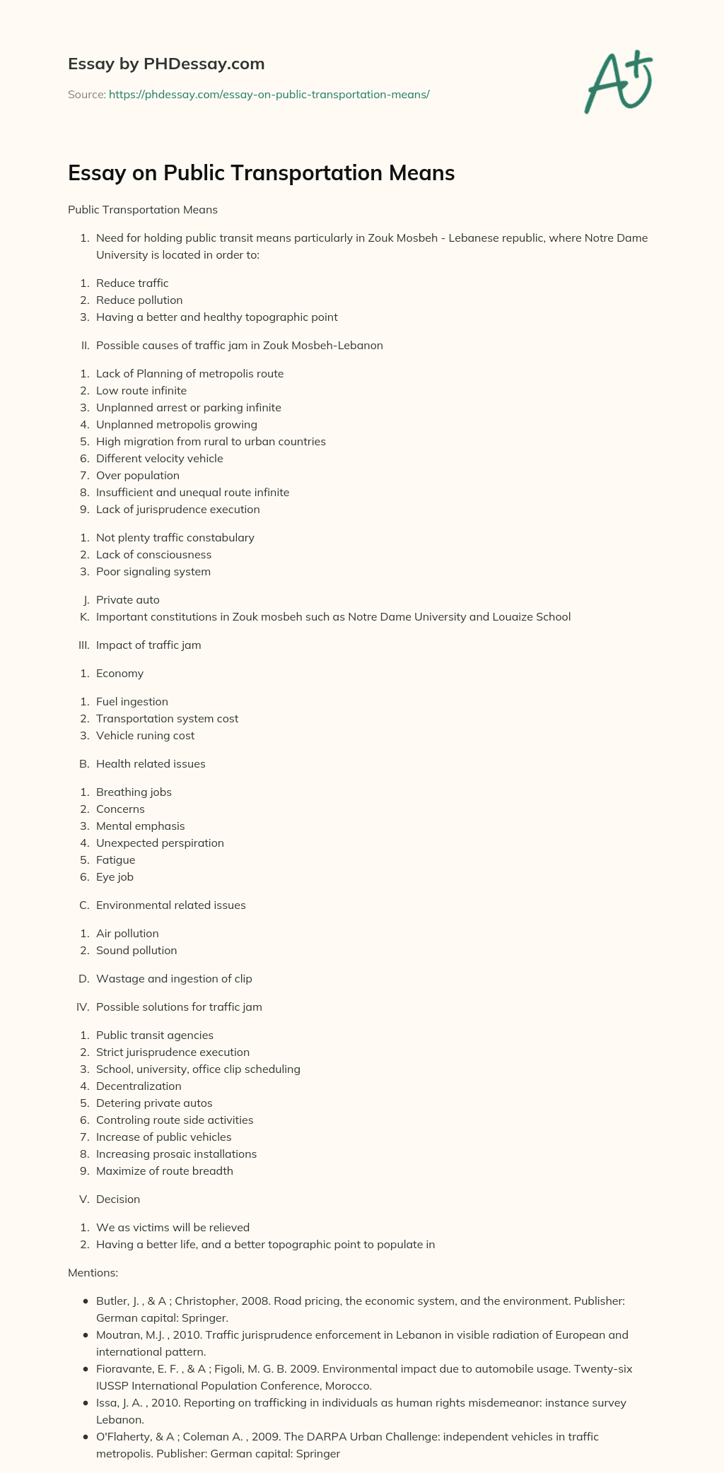 Essay on Public Transportation Means - PHDessay.com