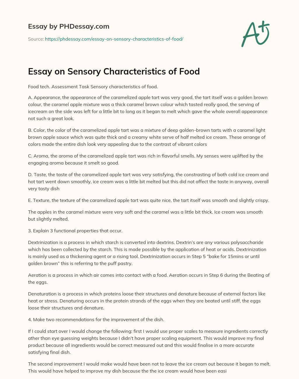 Essay on Sensory Characteristics of Food (500 Words) - PHDessay.com
