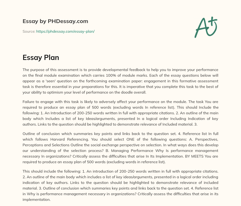 Essay Plan (400 Words) - PHDessay.com