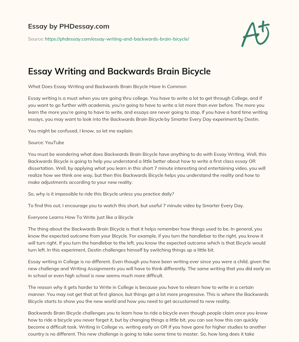 Essay Writing and Backwards Brain Bicycle - PHDessay.com