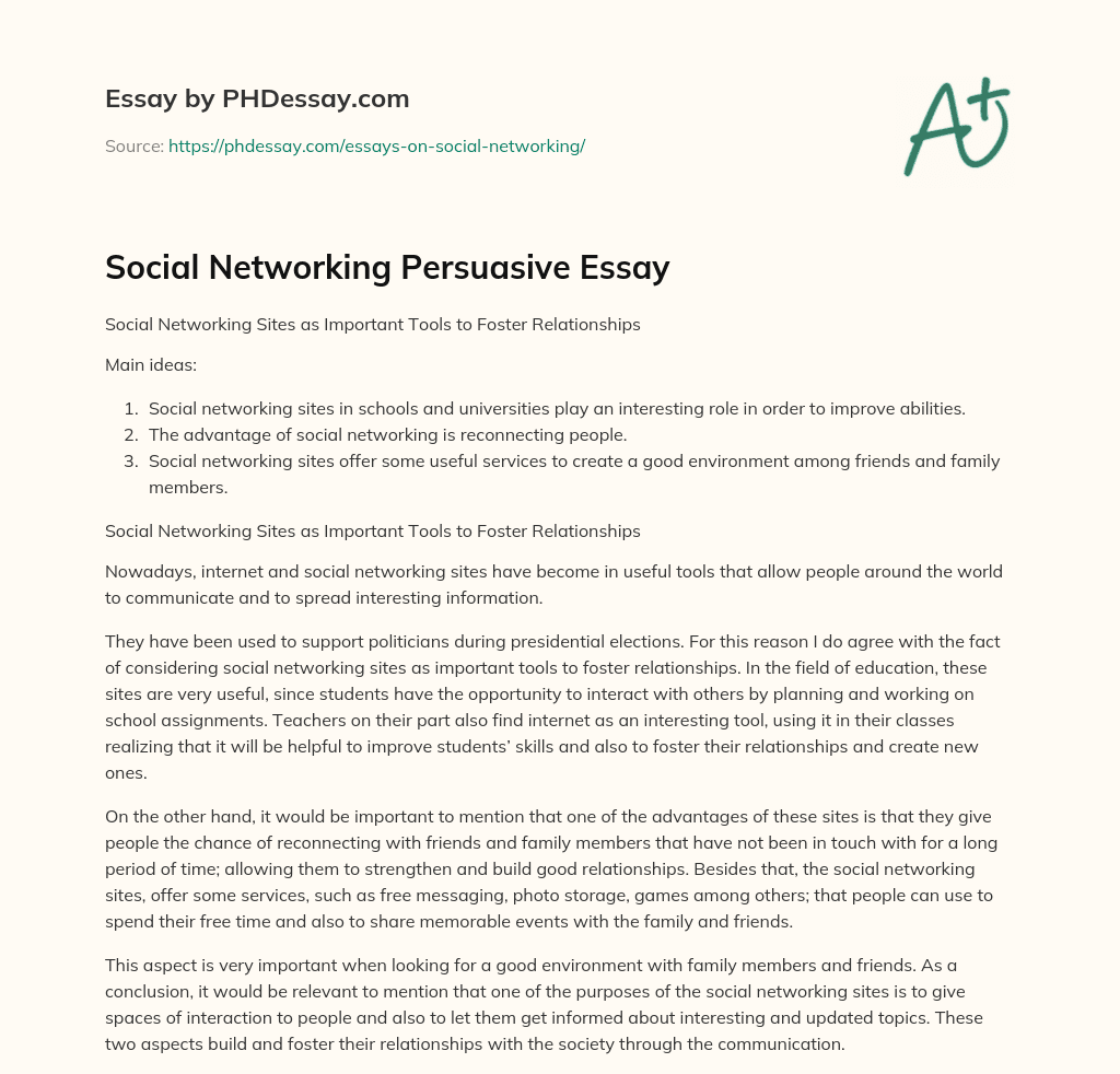 Social Networking Persuasive Essay - PHDessay.com