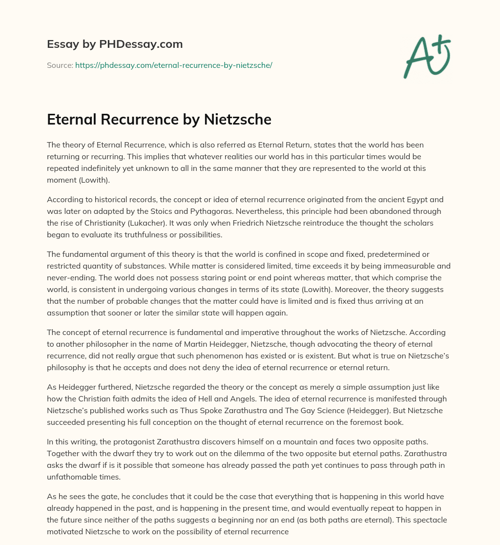 Eternal Recurrence by Nietzsche - PHDessay.com