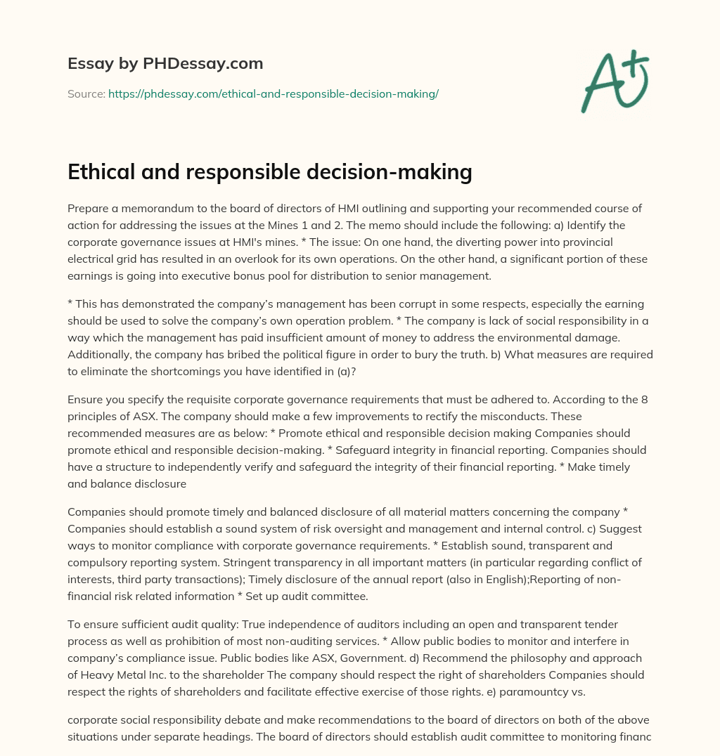 Ethical and responsible decision-making (600 Words) - PHDessay.com