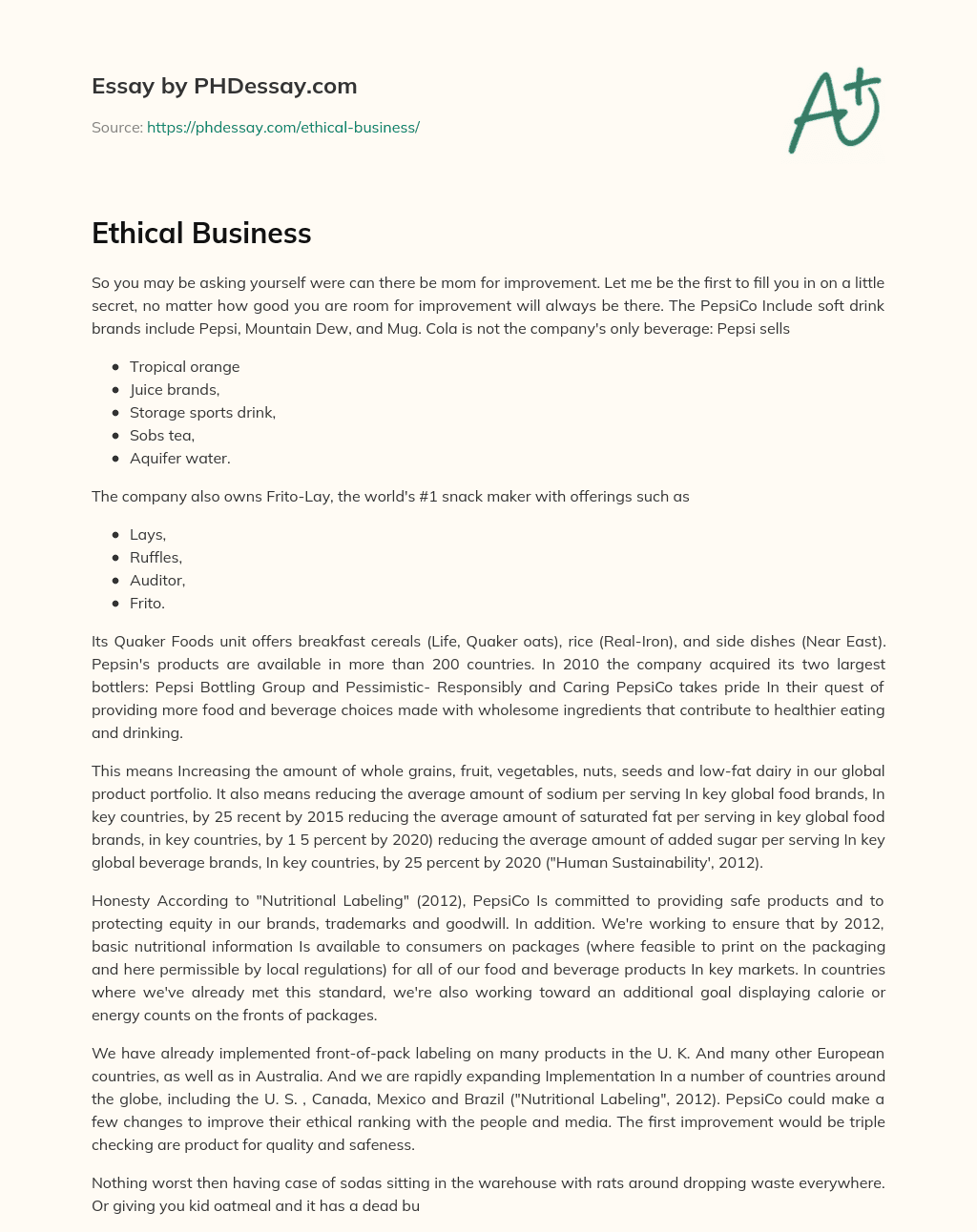 Ethical Business (600 Words) - PHDessay.com