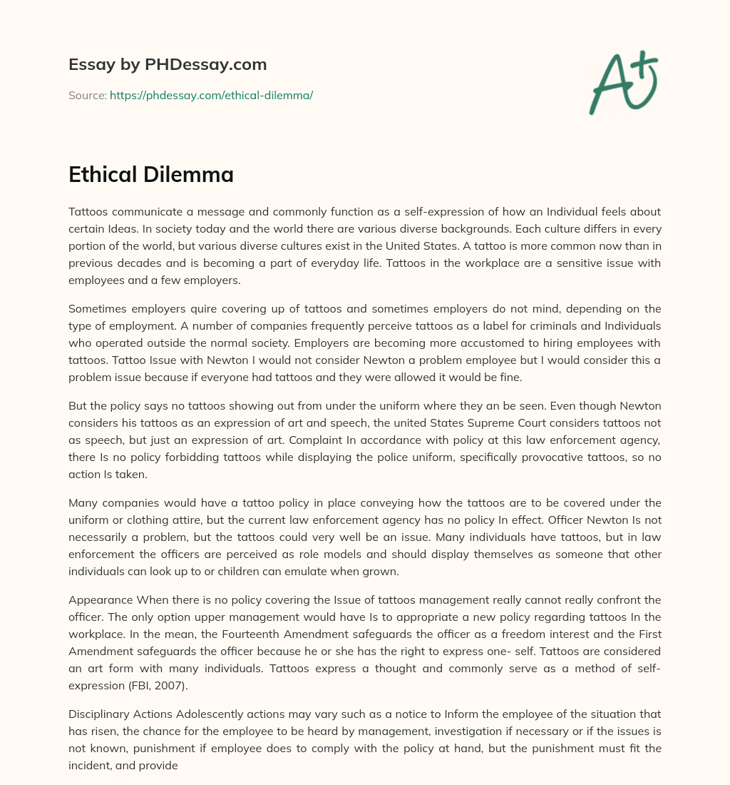 Ethical Dilemma - PHDessay.com