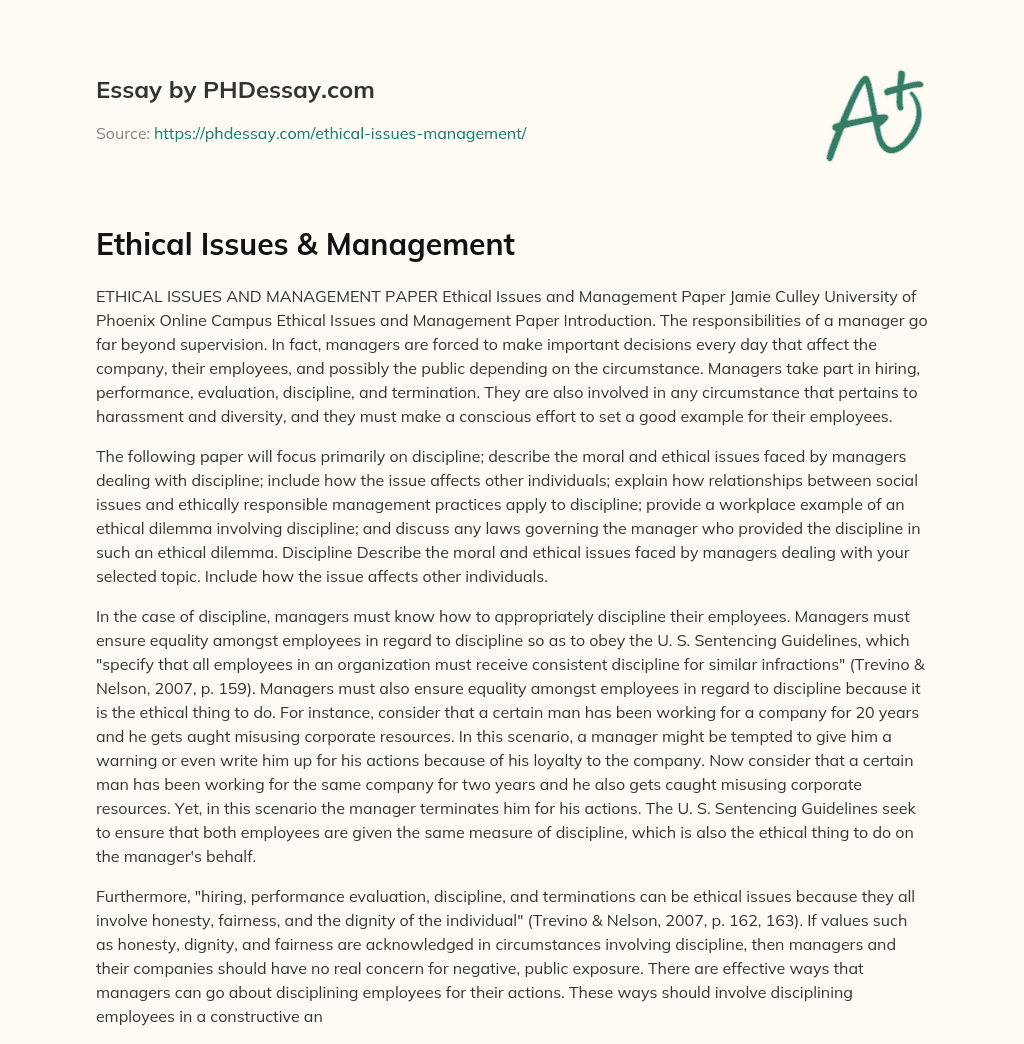 Ethical Issues & Management - PHDessay.com