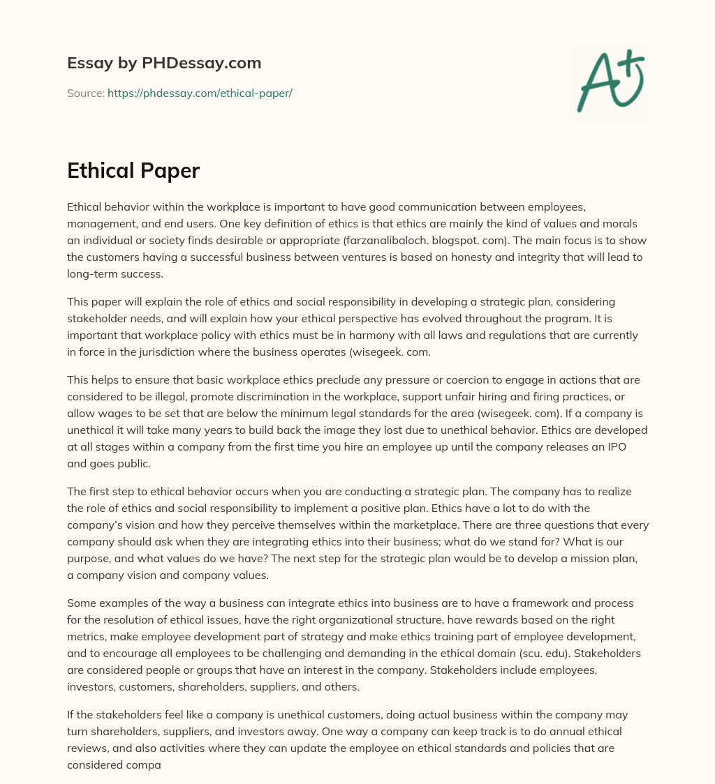 Ethical Paper - PHDessay.com