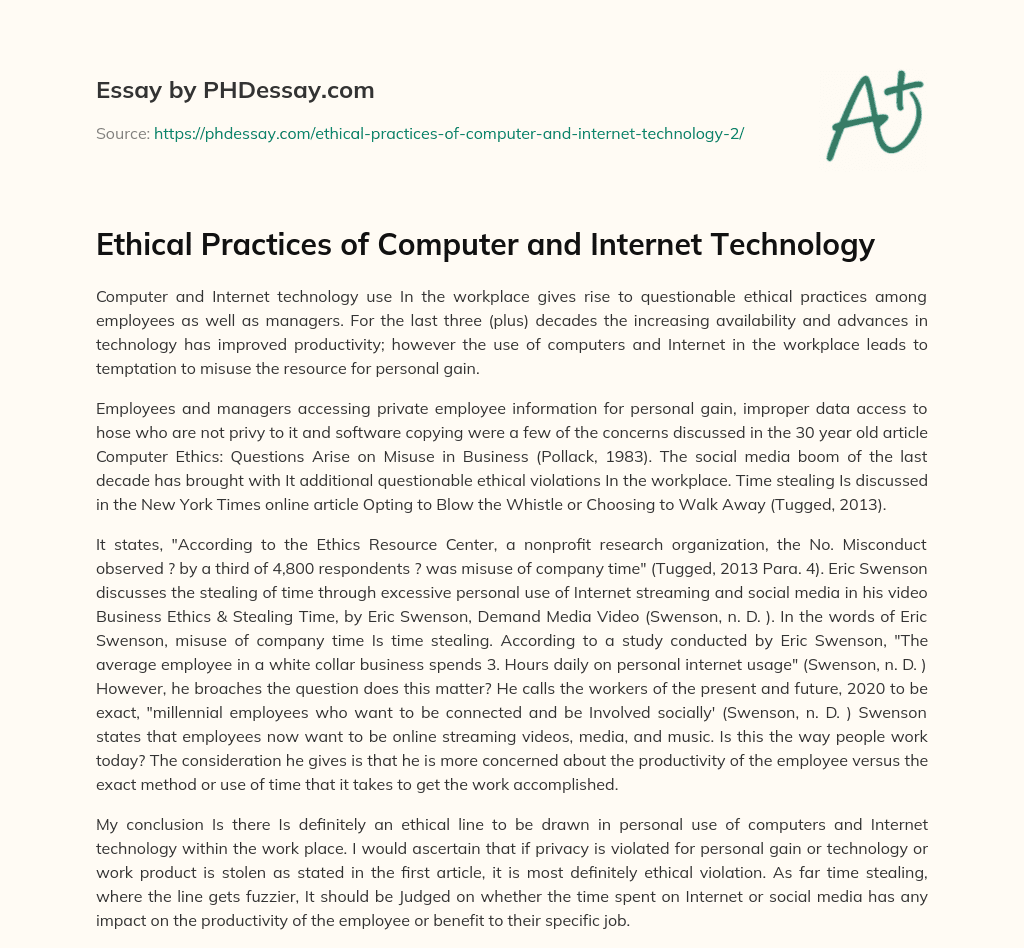 Ethical Practices of Computer and Internet Technology (400 Words ...
