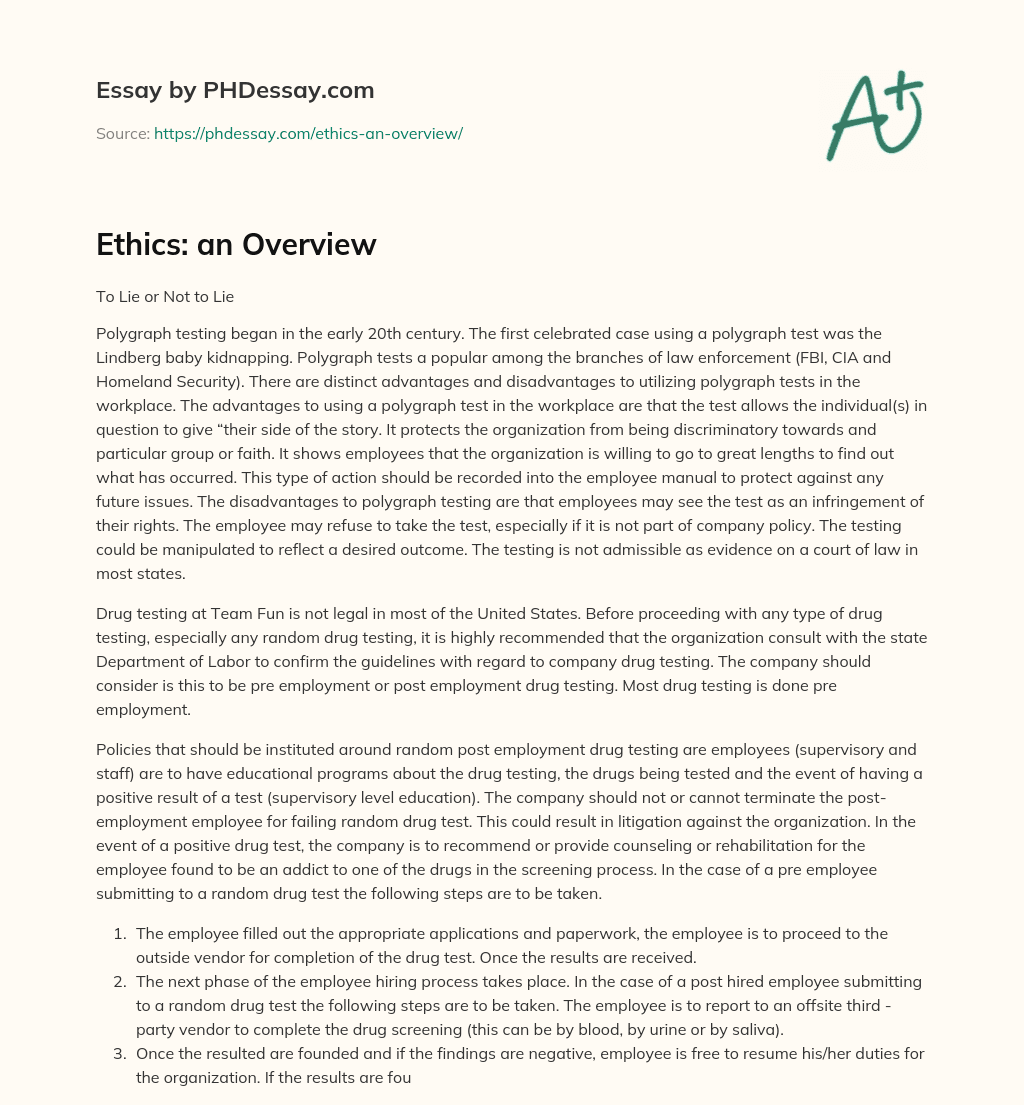 Ethics: an Overview - PHDessay.com