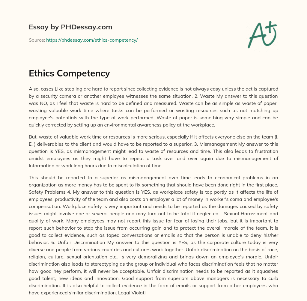 Ethics Competency - PHDessay.com