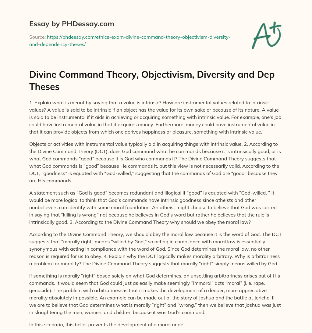 Divine Command Theory, Objectivism, Diversity And Dep Theses Definition ...