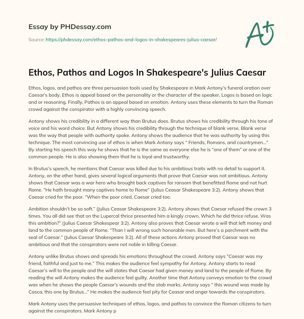 Ethos, Pathos And Logos In Shakespeare'S Julius Caesar Personal Speech ...