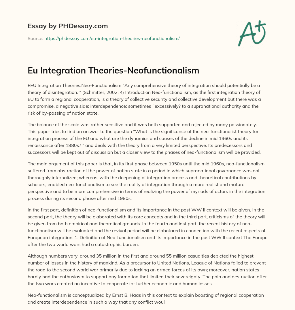 Eu Integration Theories-Neofunctionalism - PHDessay.com